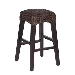 JONATHAN Y Maui Hyacinth/wood Backless Stool - Dark Brown (29.5" Bar Stool)